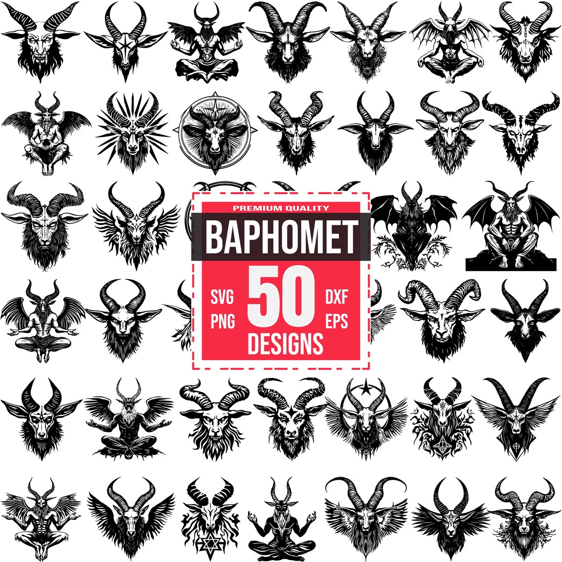 50 Baphomet SVG Bundle, Occult Goat Head Clipart PNG, Satanic Symbol ...