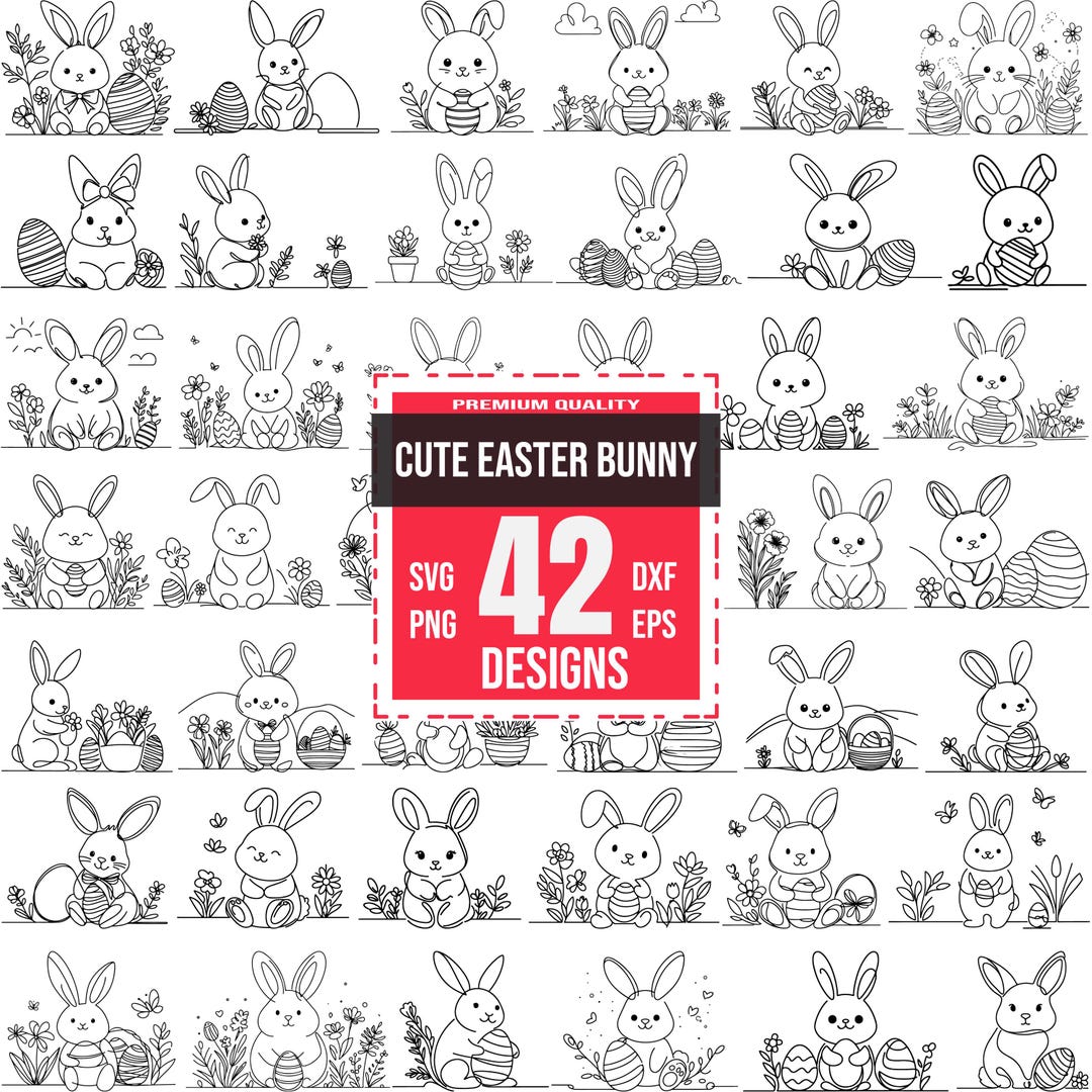Cute Easter Bunny SVG Bundle | 42 Adorable Rabbit Designs | Spring ...