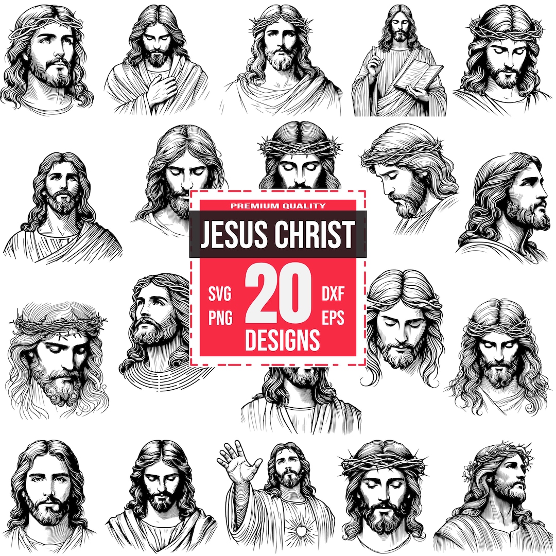Jesus Christ SVG Bundle, 20 Religious Portrait Designs, Christian ...