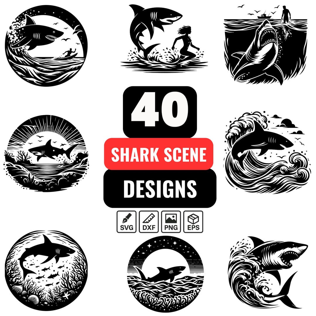 Shark Attack SVG Bundle | 40 Ocean Wildlife & Sea Predator Designs for ...