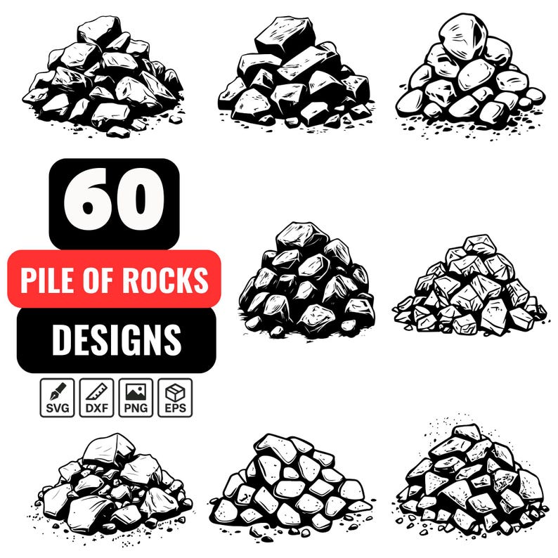 Pile of Rocks SVG Bundle | 60 Rock Clipart PNG | Stone Pile ...