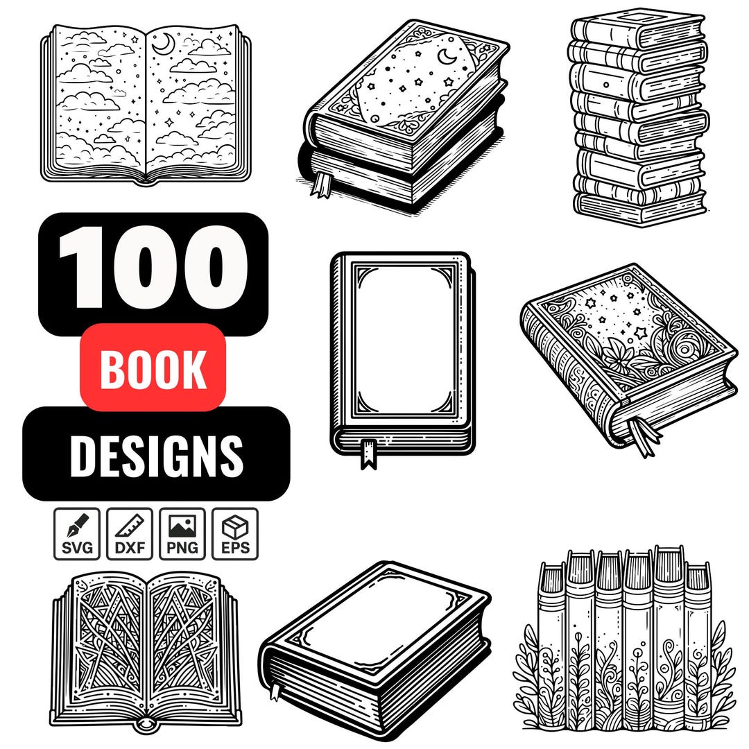 100 Book SVG Bundle – Reading Lover Clipart, Open & Closed Book ...