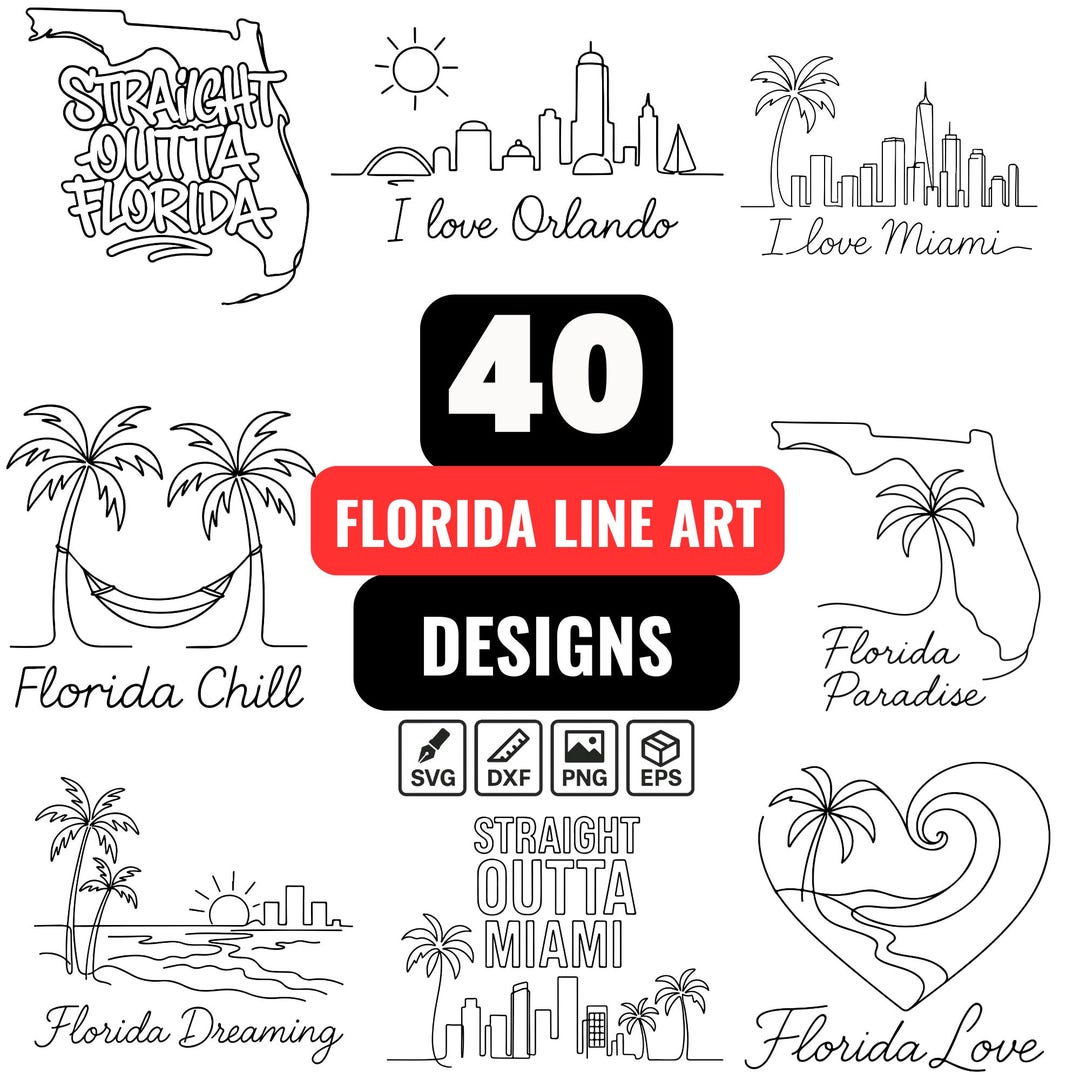 Florida Line Art SVG Bundle: State Pride Designs for Cricut, Silhouette ...