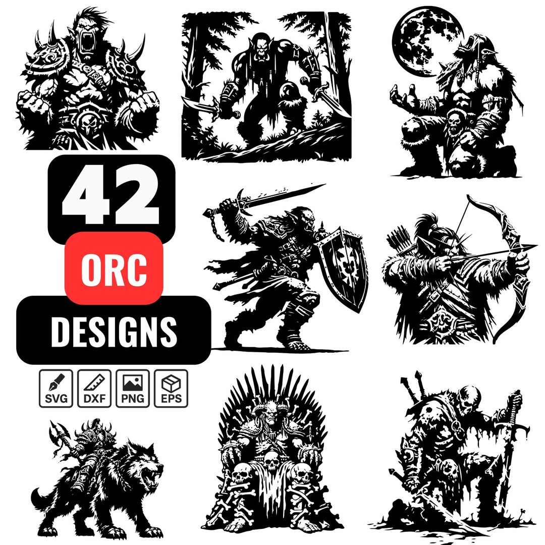 42 Orc SVG Bundle, Fantasy Warrior Clipart, RPG Orc Vector Graphics ...
