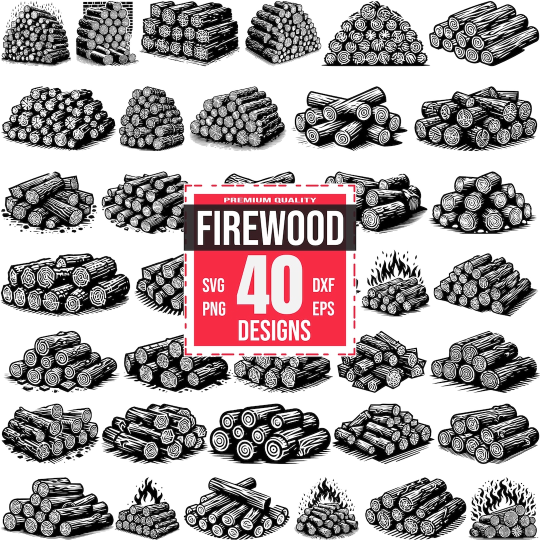 Firewood SVG Bundle With 40 Stacked Log and Campfire Designs for ...