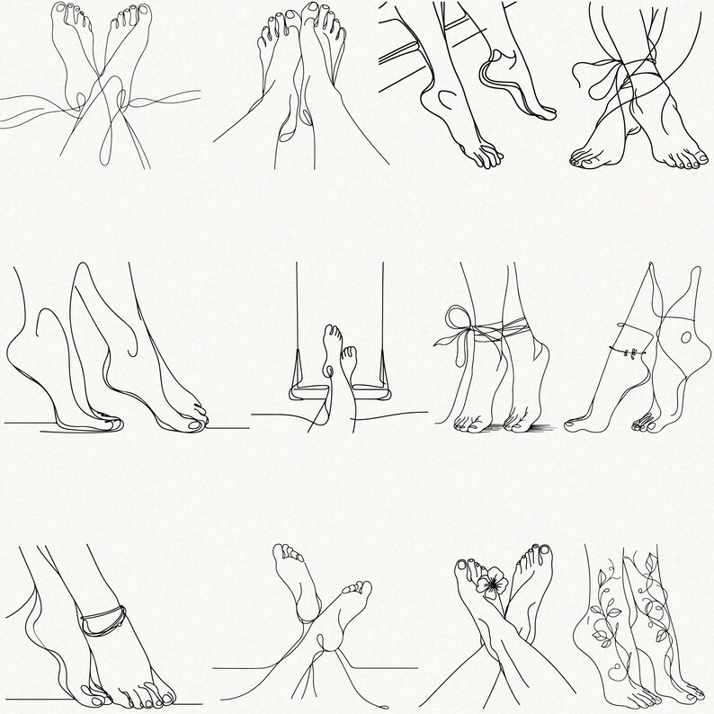Feet Line Art SVG Bundle | 40 Minimalist Female Foot One Line Drawing ...