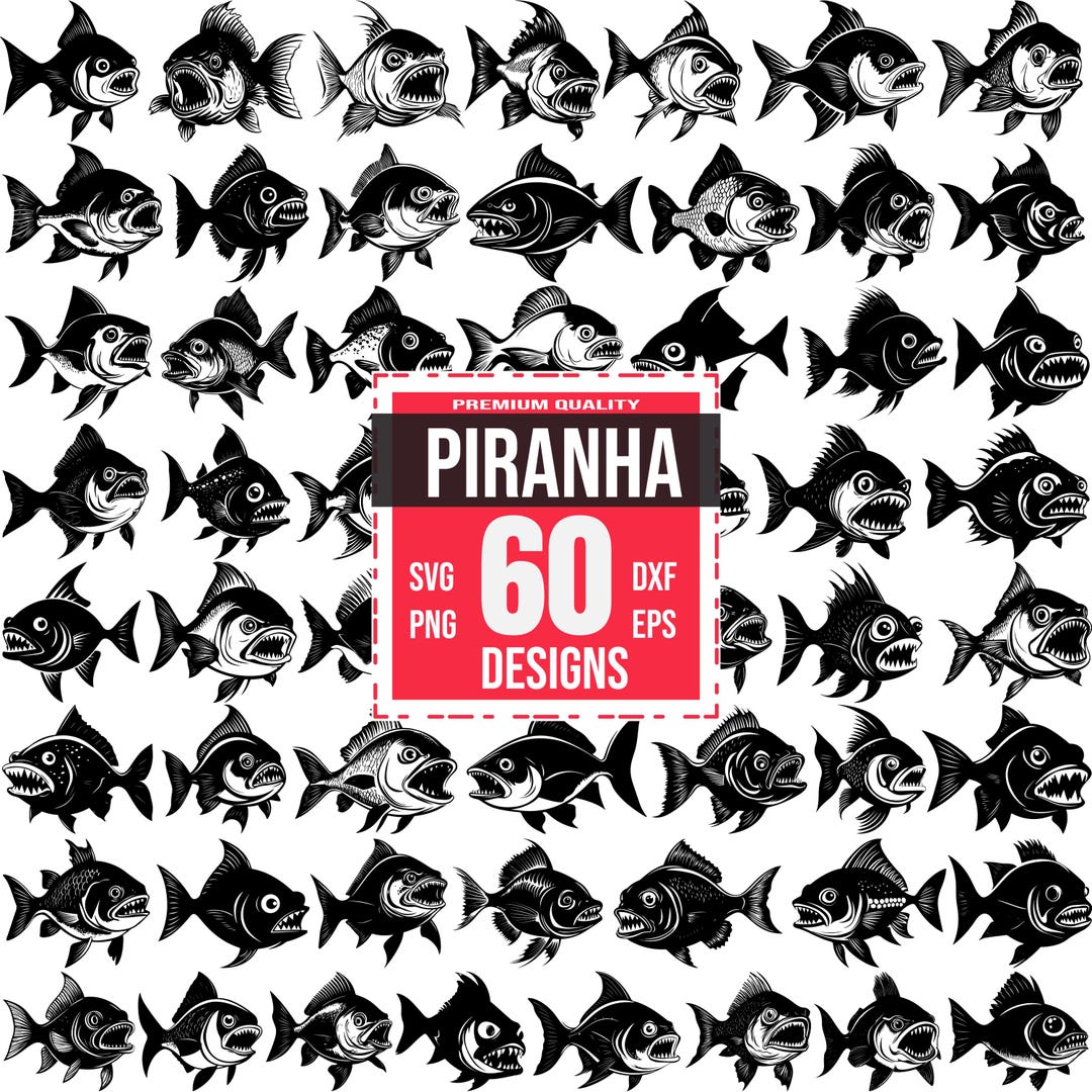 Piranha Svg Bundle, Aquatic Svg, Predator Fish Svg, Piranha Design ...