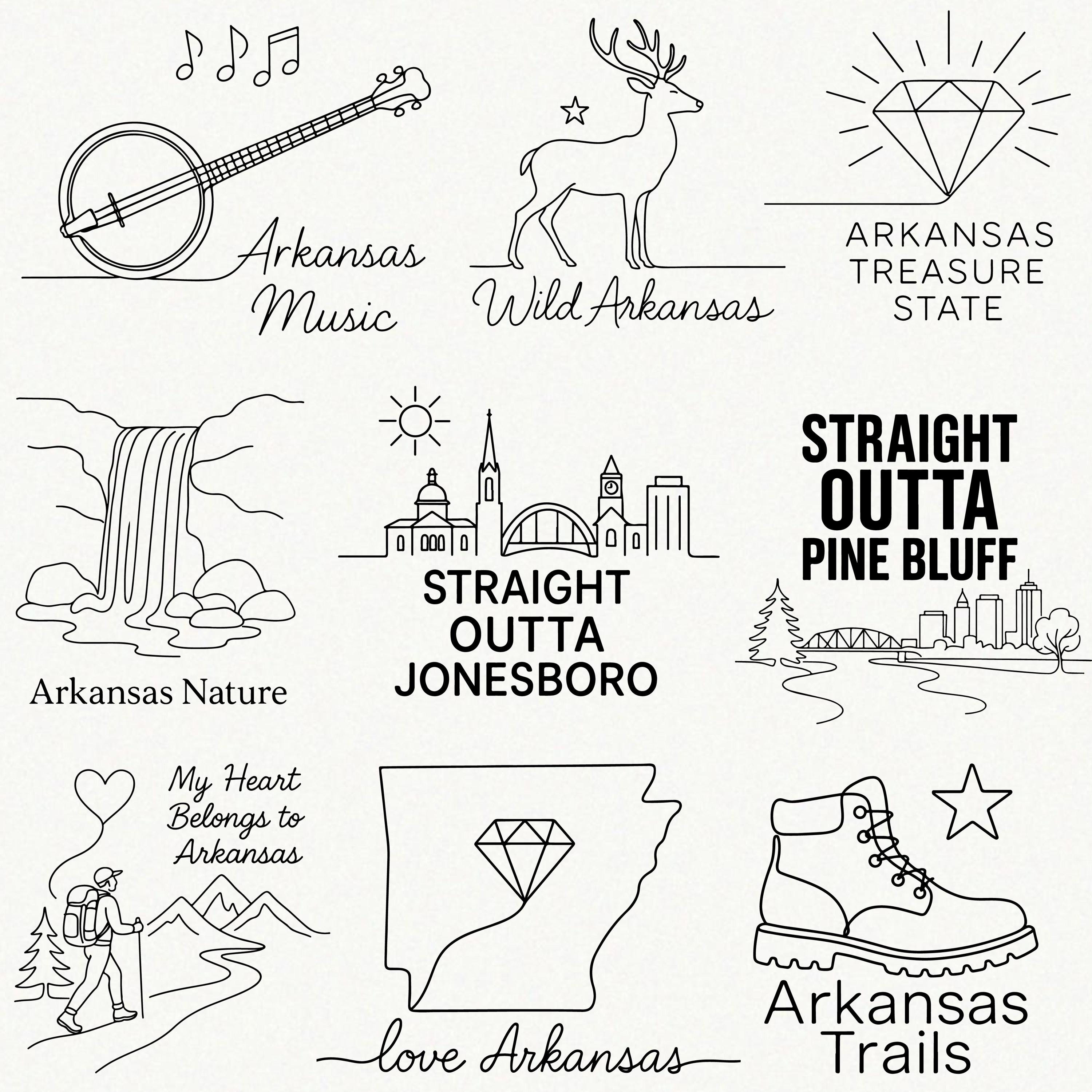 50 Arkansas Line Art SVG Bundle – State Pride, Hiking, Mom, Deer, and ...