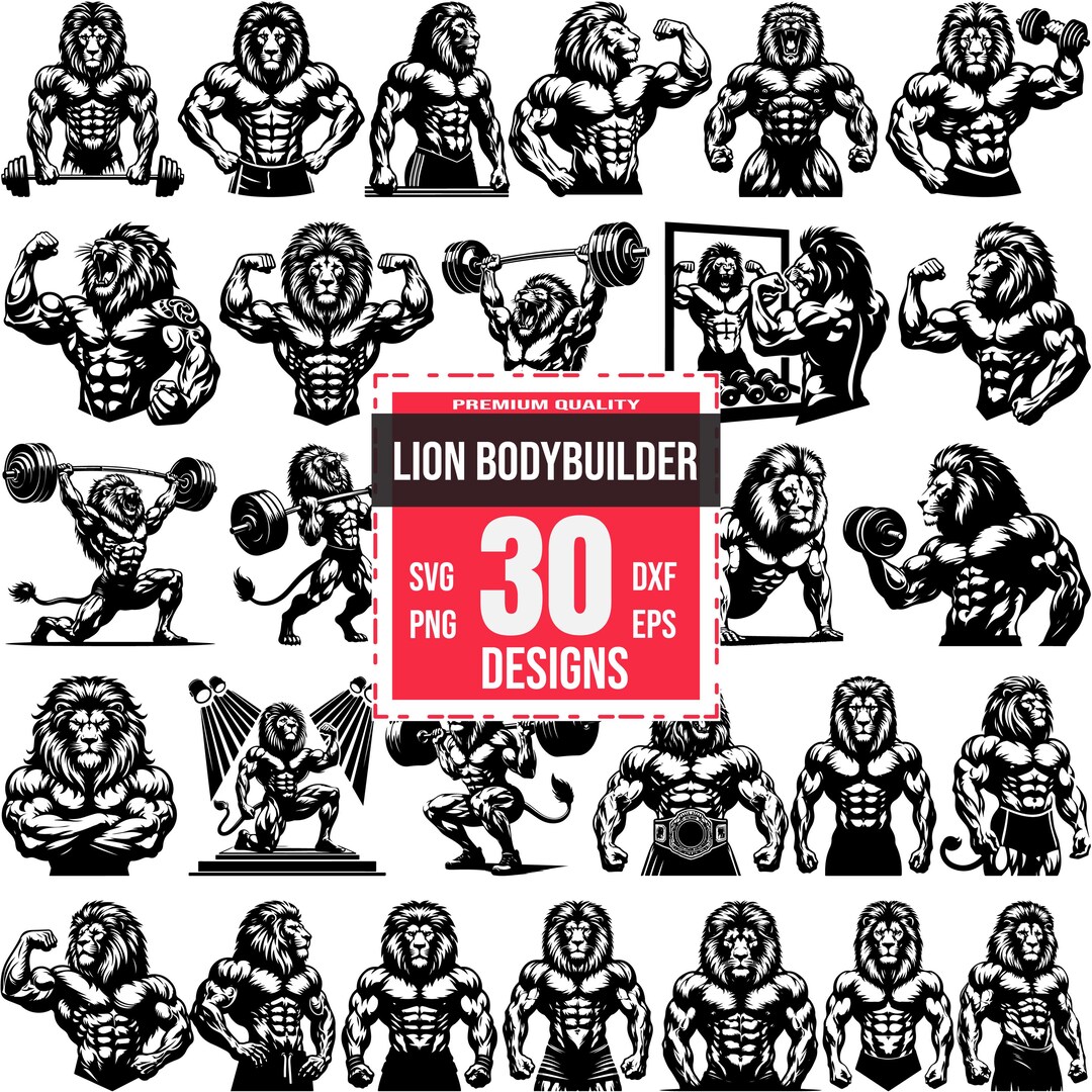 Lion Bodybuilder SVG Bundle | 30 Strong Lion Gym Designs | Fitness ...