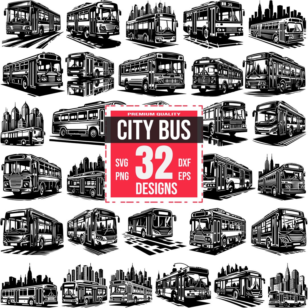 City Bus SVG Bundle | 32 Public Transport Designs | Urban, Transit ...