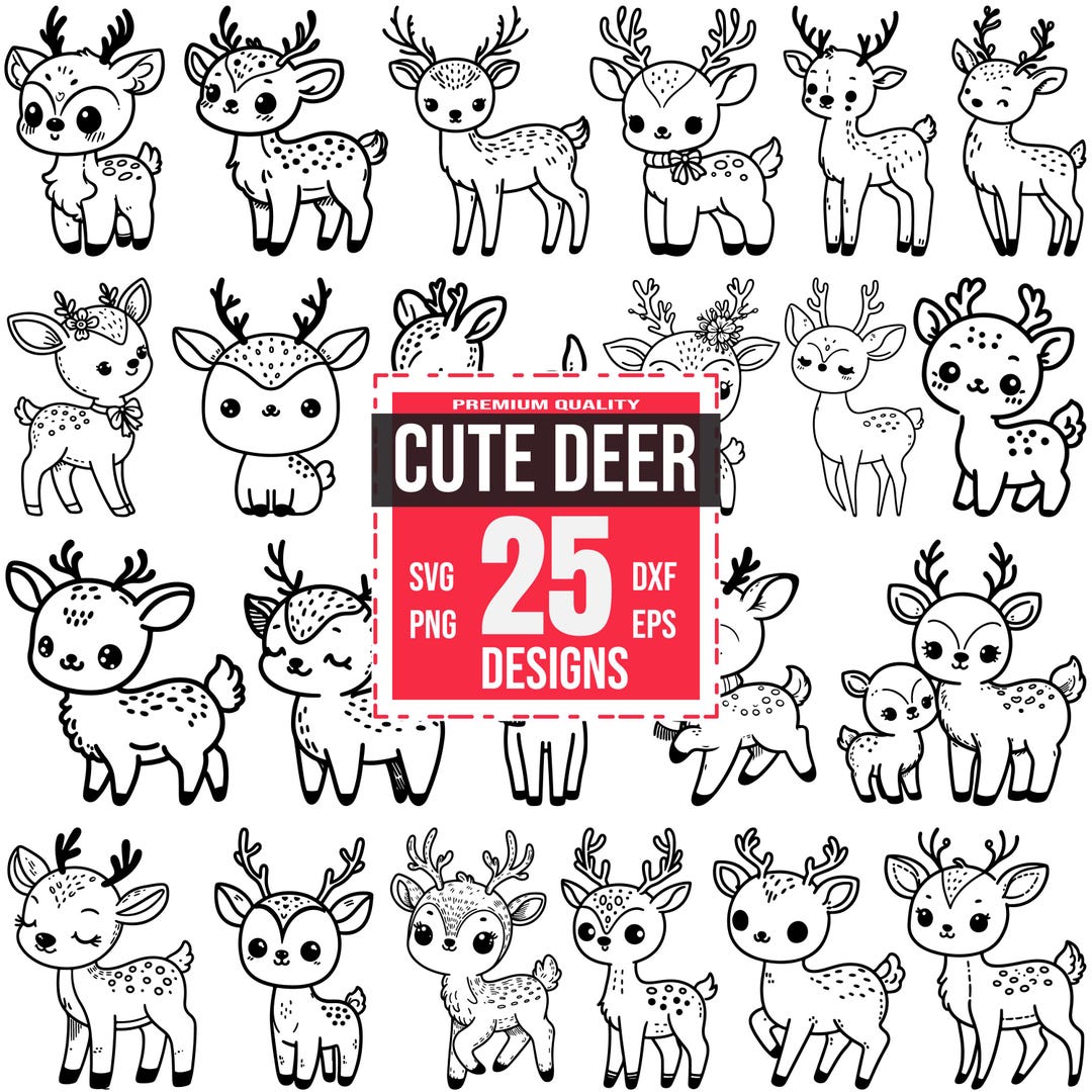 Cute Deer Svg Bundle, Baby Deer Svg, Kawaii Deer Svg, Forest Animal Svg ...