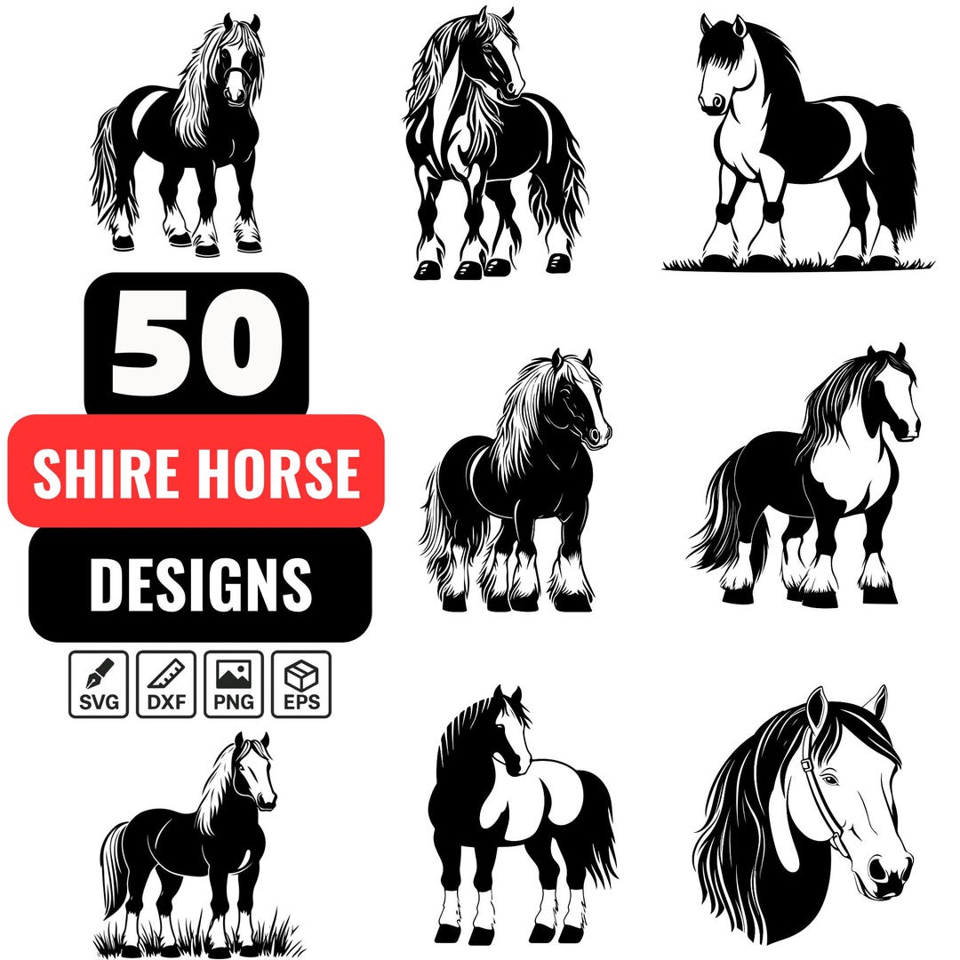 Shire Horse Svg Bundle, Shire Horse Png, Shire Horse Dxf, Draft Horse ...