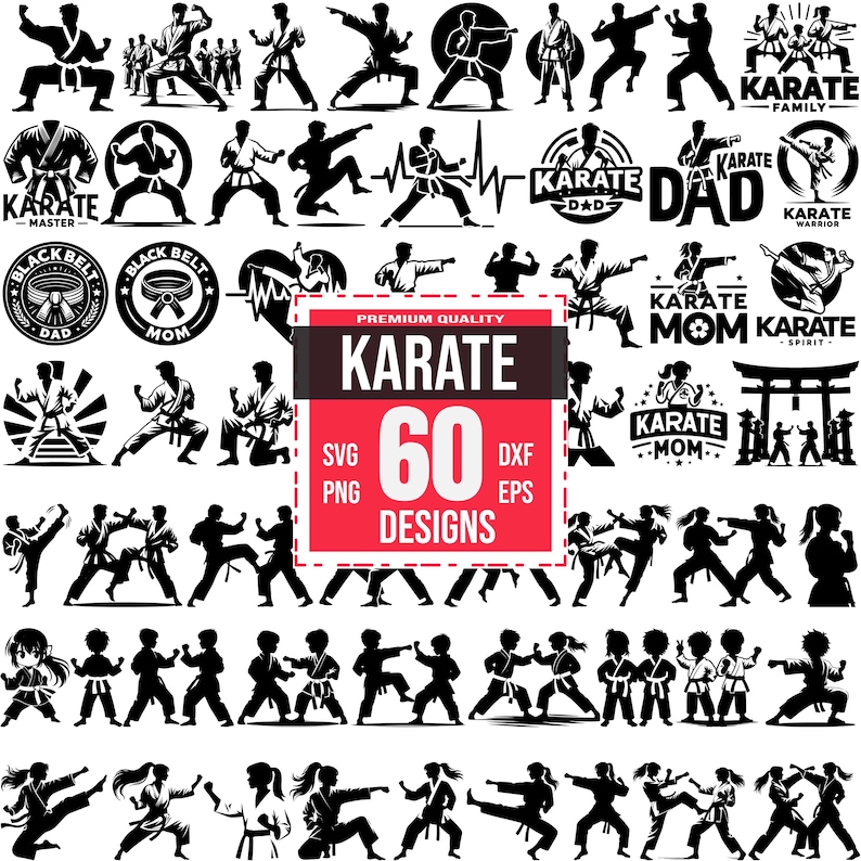 Karate SVG Bundle | 60 Martial Arts Line Art Designs | Fighter, Sports ...