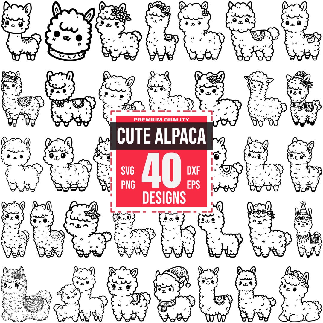 Cute Alpaca Svg Bundle, Cute Alpaca Png, Cute Alpaca Dxf, Baby Alpaca ...