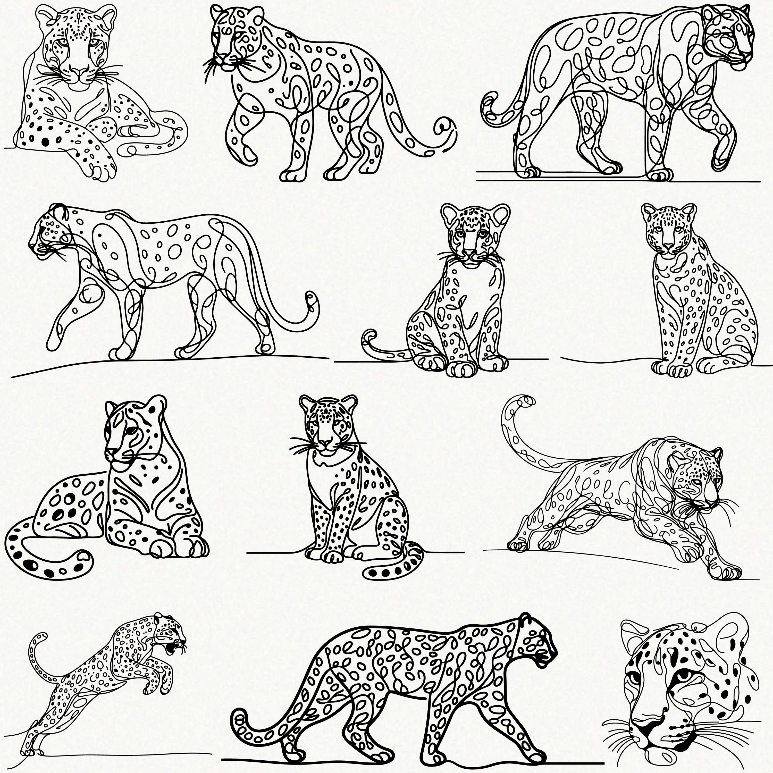 Leopard Line Art SVG Bundle | 50 Leopard Clipart Designs | Wild Cat ...
