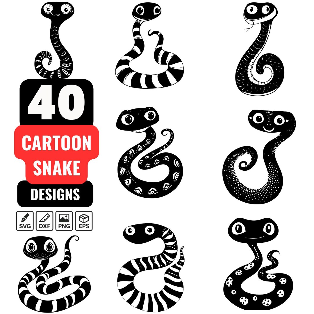 Cartoon Snake SVG Bundle, 40 Cute Snake Designs, Kids Snake ...