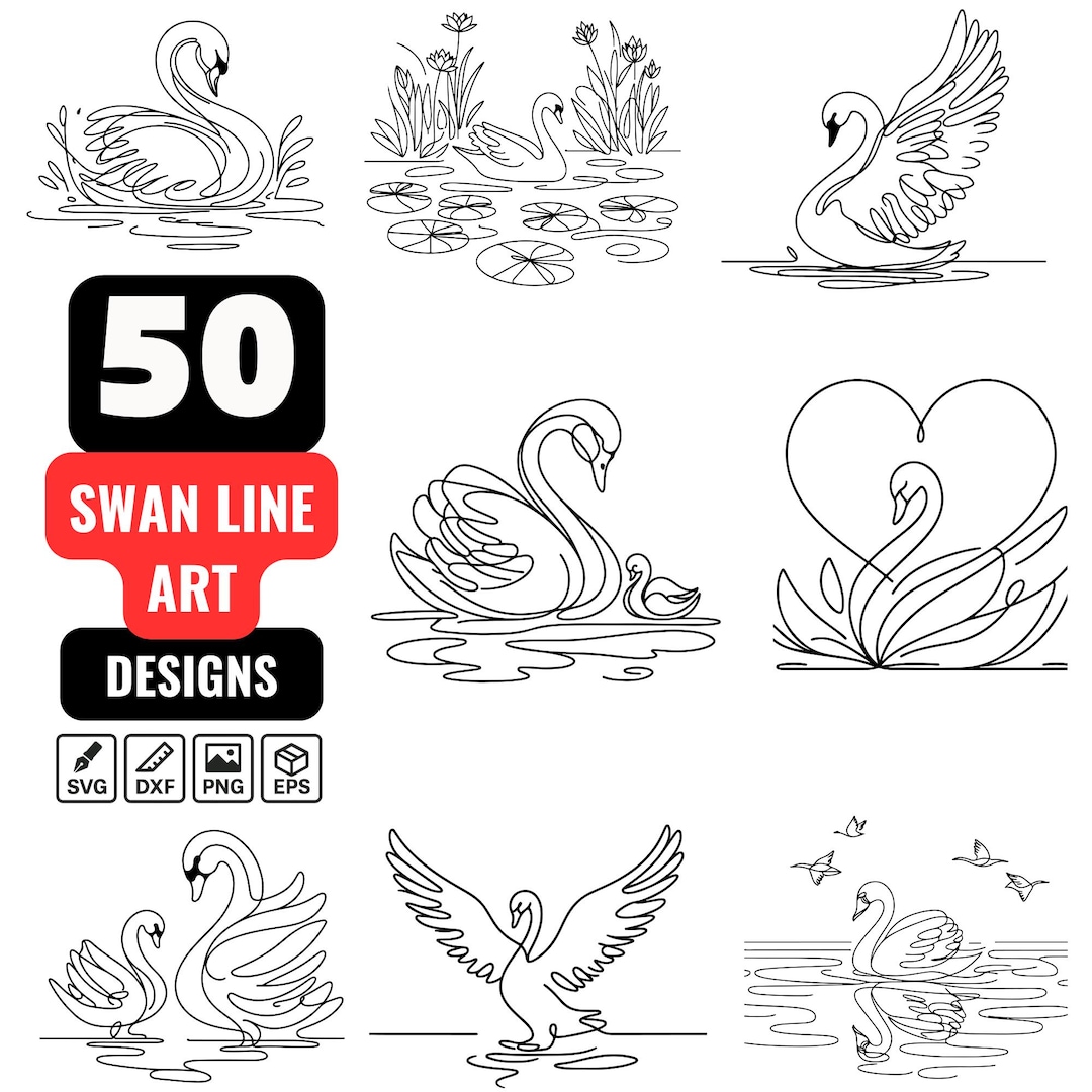 Swan Line Art SVG Bundle, 50 Swan Designs, Swan Minimalist Line Art ...