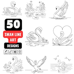 Swan Line Art SVG Bundle, 50 Swan Designs, Swan Minimalist Line Art ...