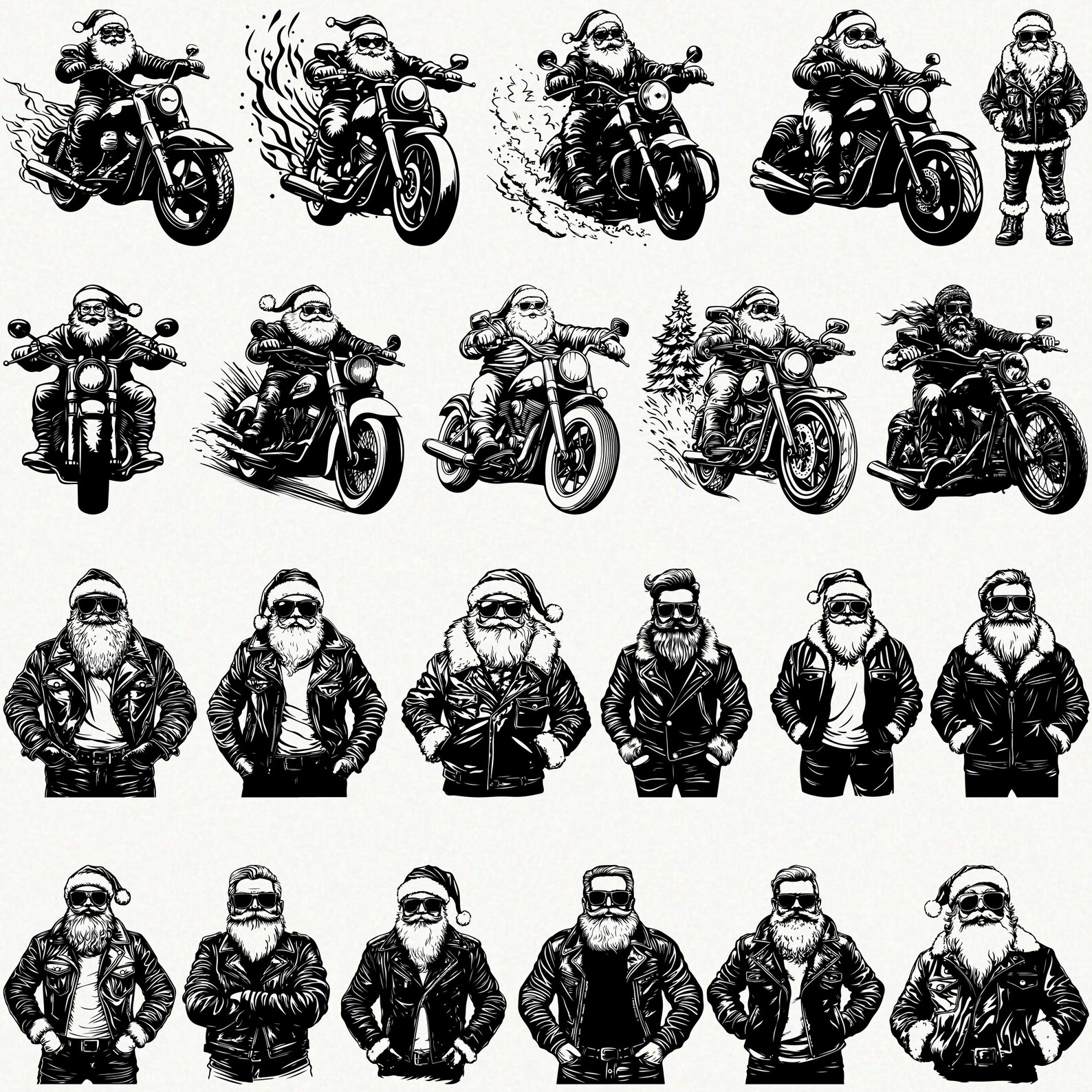 Biker Santa Svg Bundle, Cool Santa Svg, Christmas Biker Svg, Santa on ...
