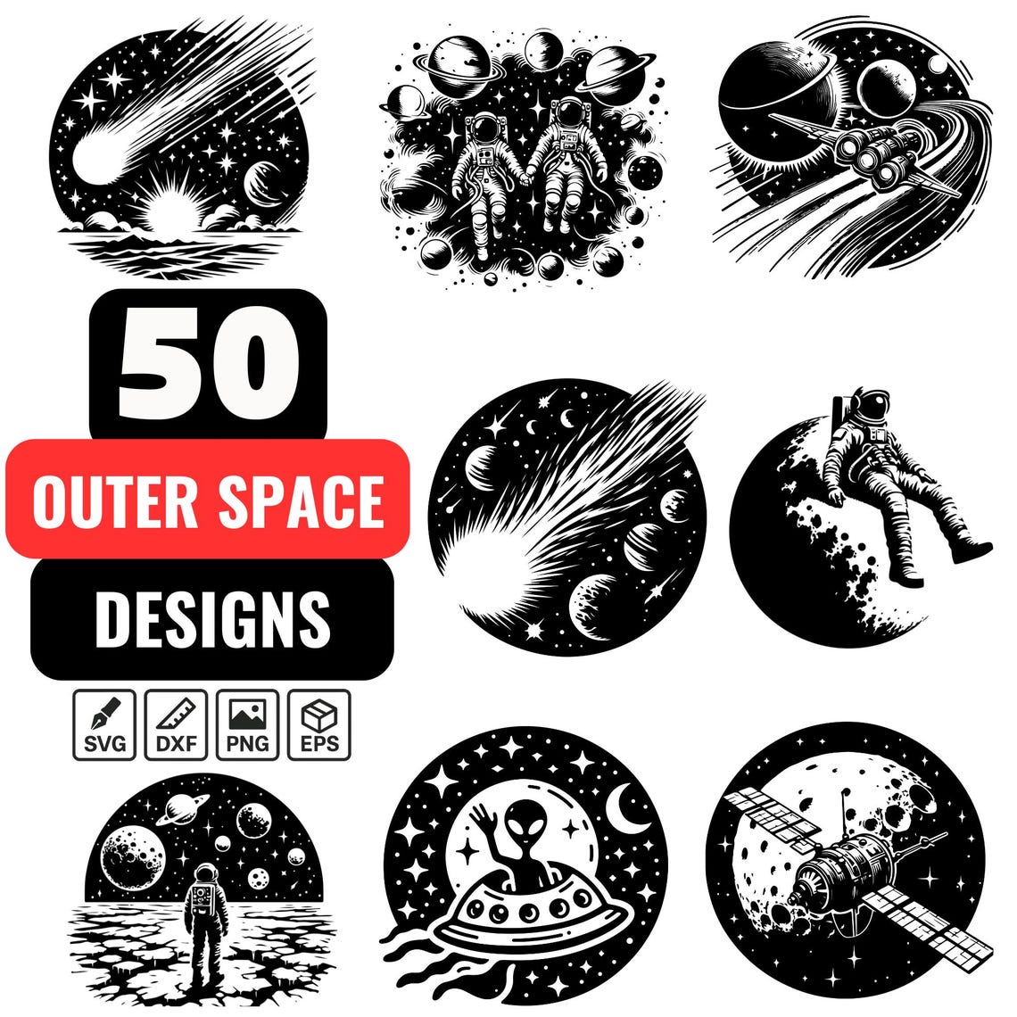 Outer Space SVG Bundle | 50 Space Clipart | Astronaut SVG, UFO Alien ...