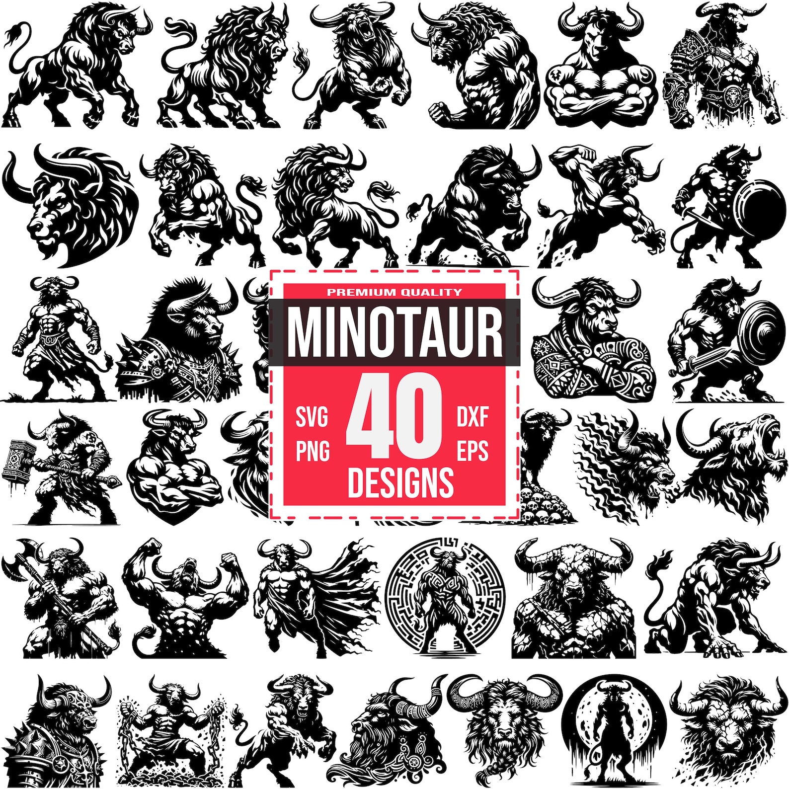 Minotaur SVG Bundle, 40 Mythical Minotaur Vector Illustrations, Fantasy ...