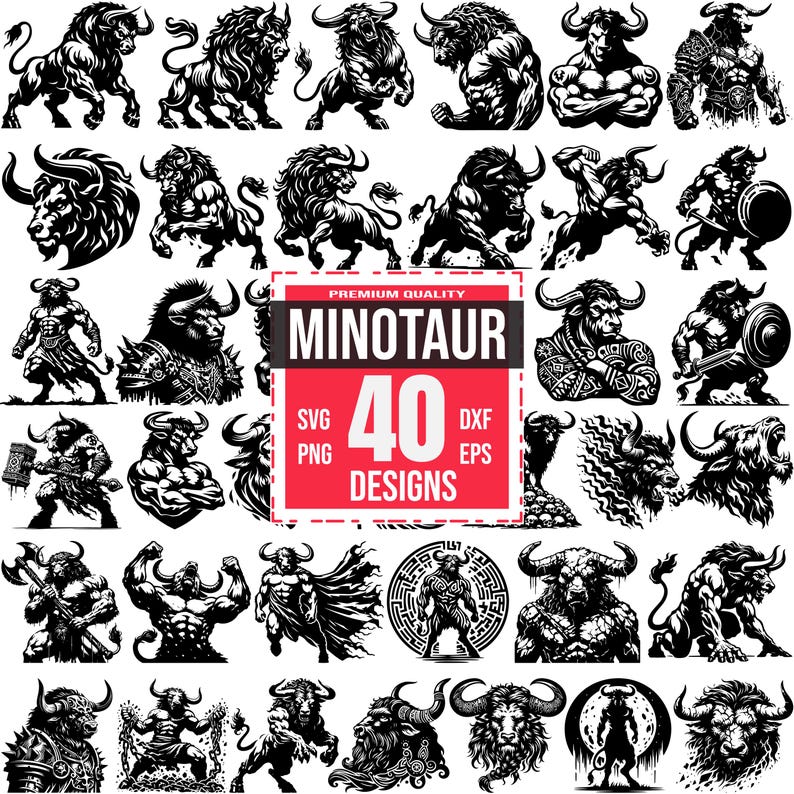 Minotaur SVG Bundle, 40 Mythical Minotaur Vector Illustrations, Fantasy ...