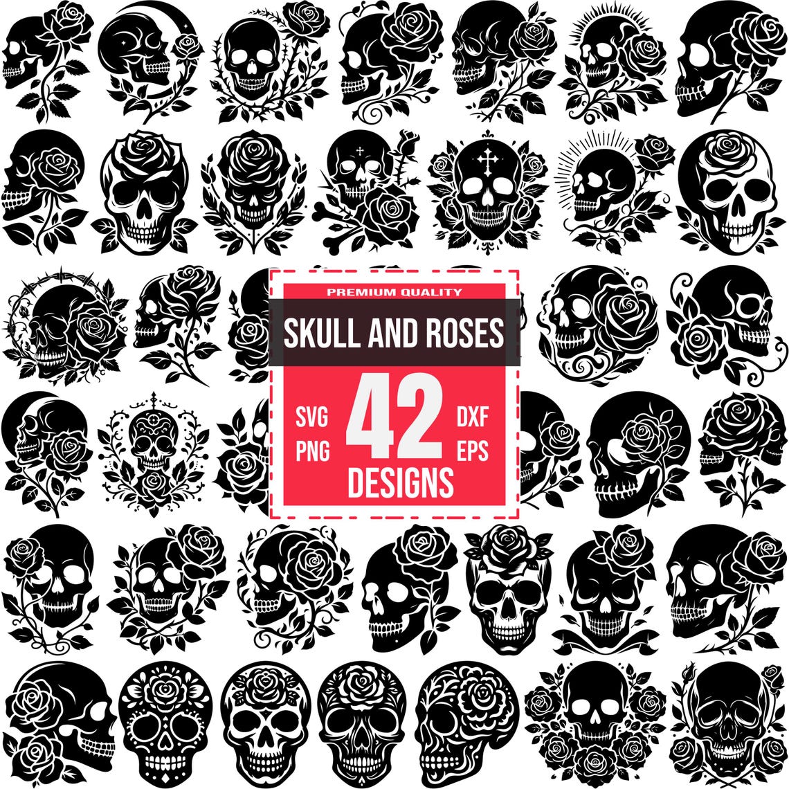 Skull and Roses SVG Bundle | 42 Gothic and Floral Designs | Vintage ...