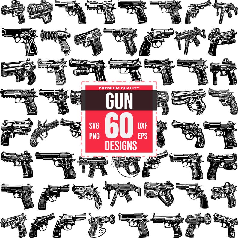 Gun SVG Bundle 60 Tactical Firearm Designs Military, Combat, Weapon ...