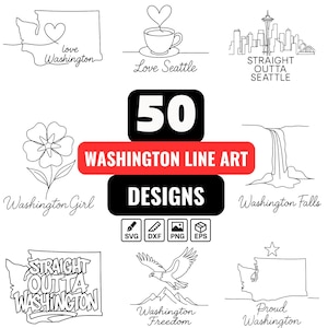 Washington Line Art SVG Bundle – 50 State Pride, Seattle Skyline ...