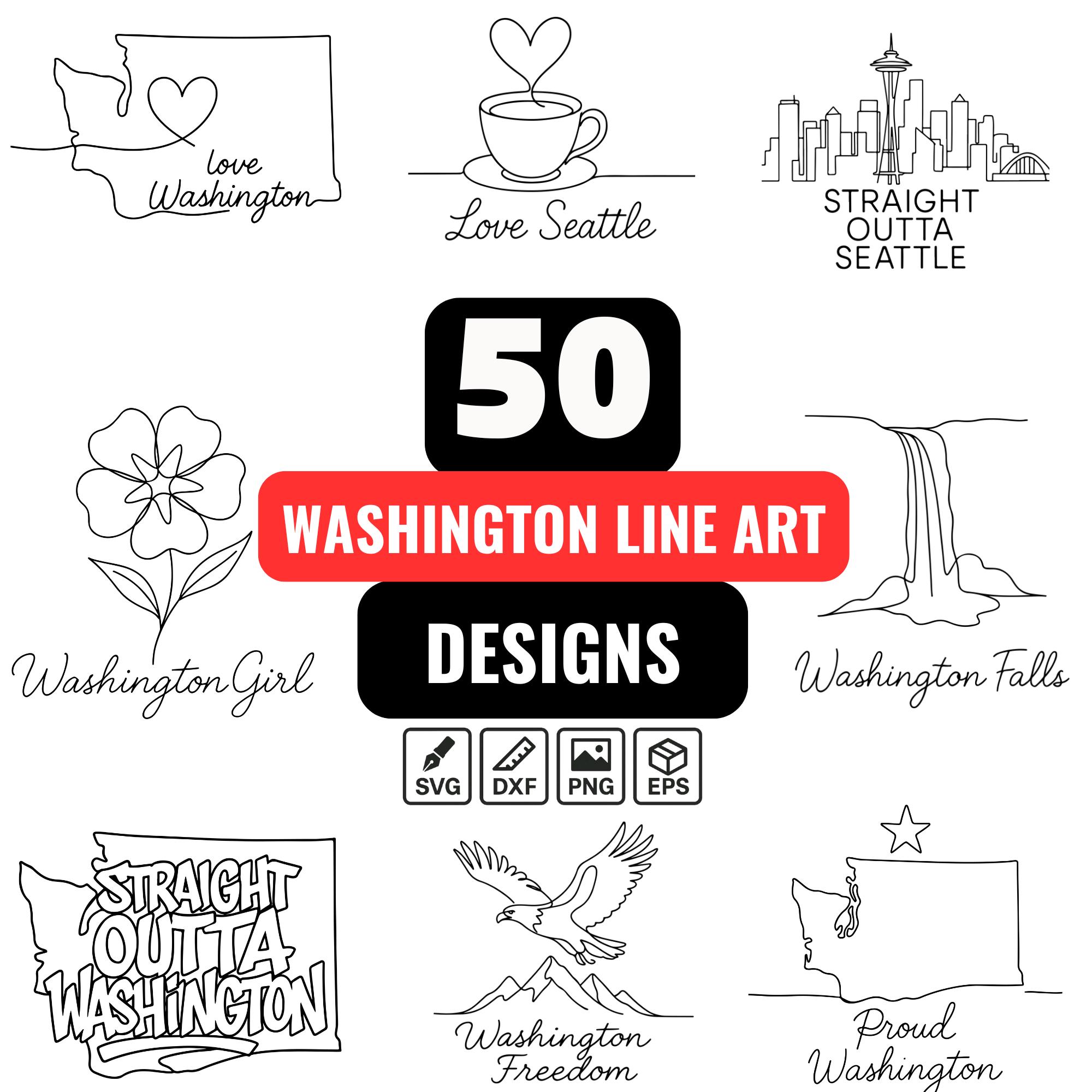 Washington Line Art SVG Bundle – 50 State Pride, Seattle Skyline ...