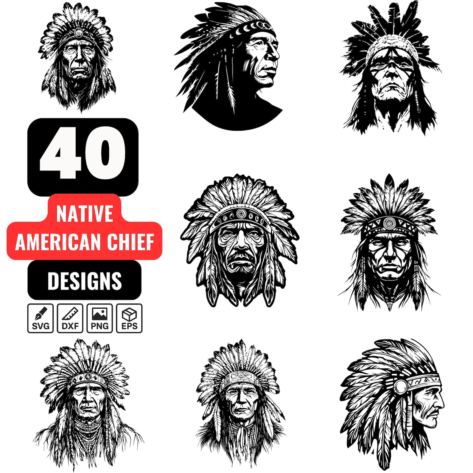 Native American Chief Svg Bundle, Chief Headdress Png, Indigenous Art ...