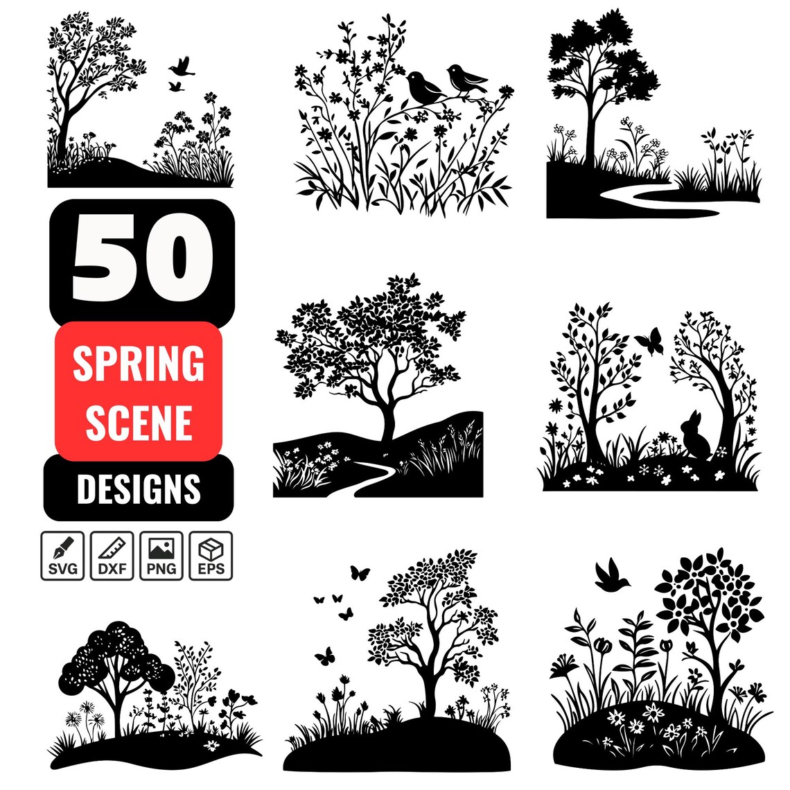 Spring Scene Svg Bundle, Floral Scene Svg, Outdoor Svg, Spring ...