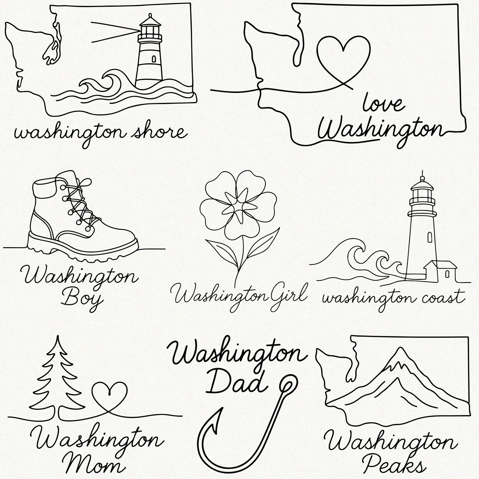 Washington Line Art SVG Bundle – 50 State Pride, Seattle Skyline ...