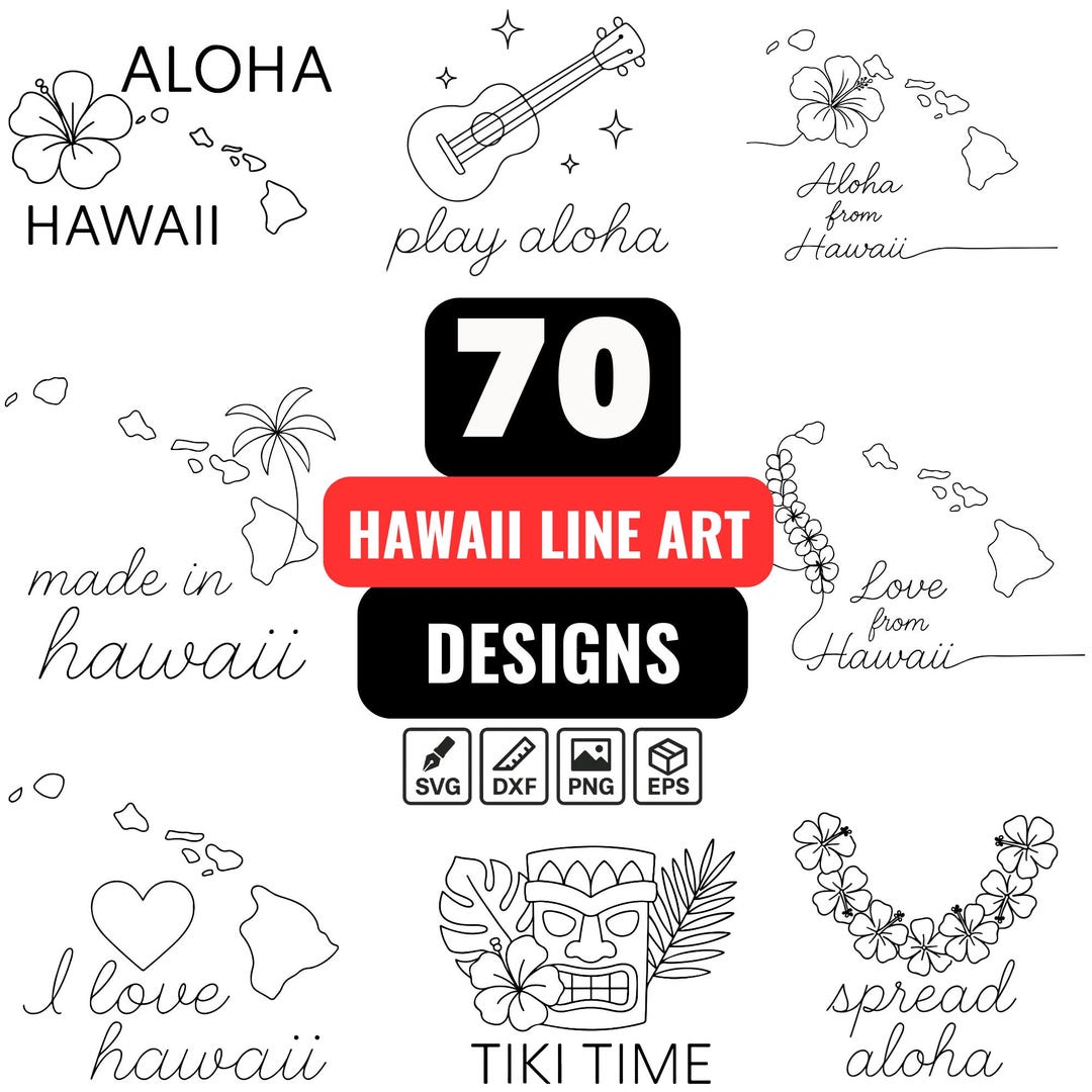 70 Hawaii SVG Bundle – Aloha Line Art, Island Map, Tropical Flowers ...