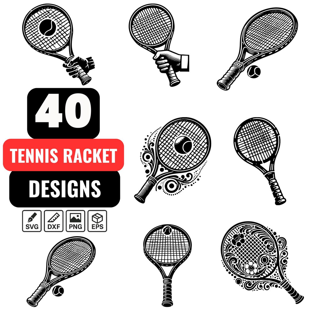Tennis Racket SVG Bundle | 40 Dynamic Racket Designs | Sports, Athletic ...