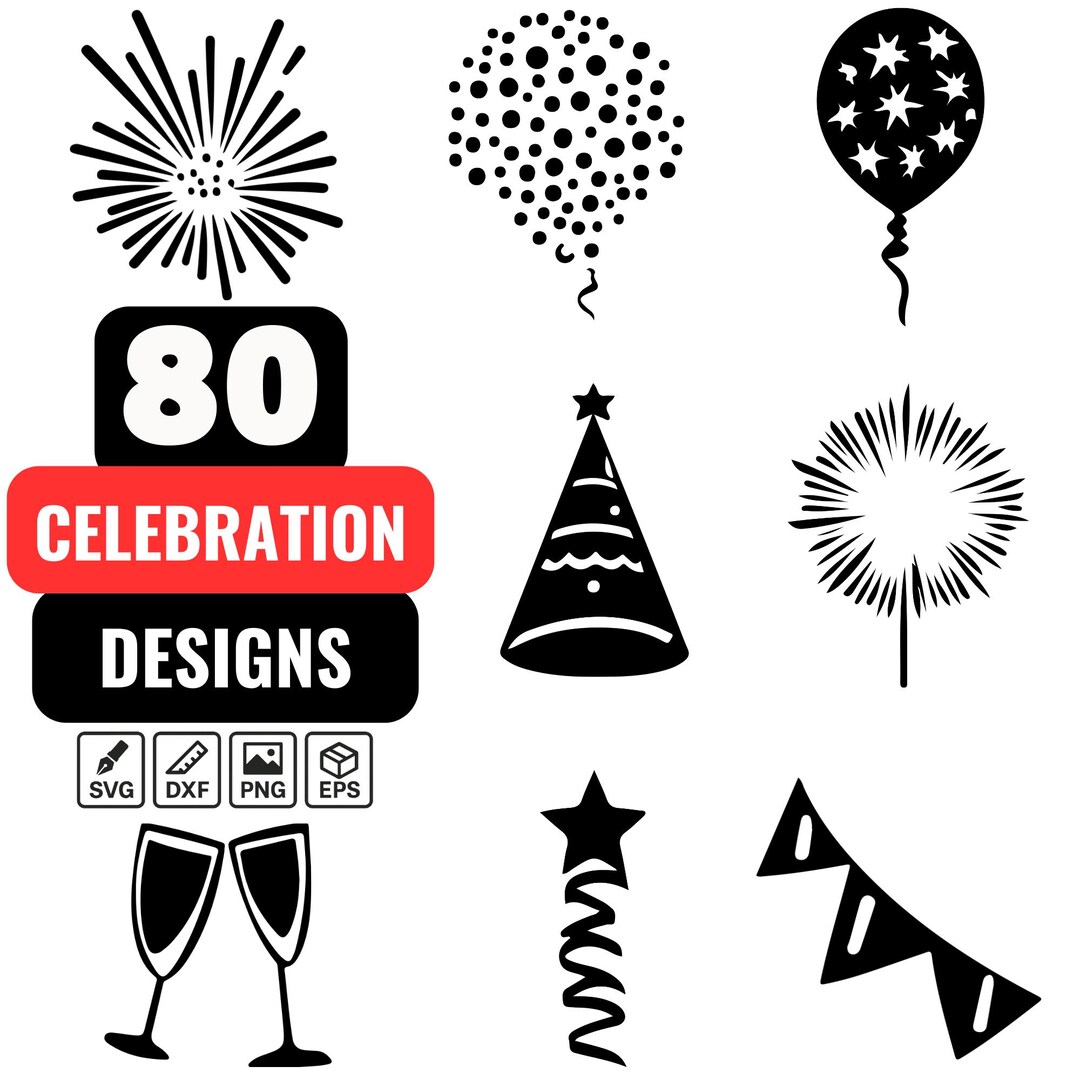 80 Celebration Elements SVG Bundle | Party Clipart PNG | Birthday ...