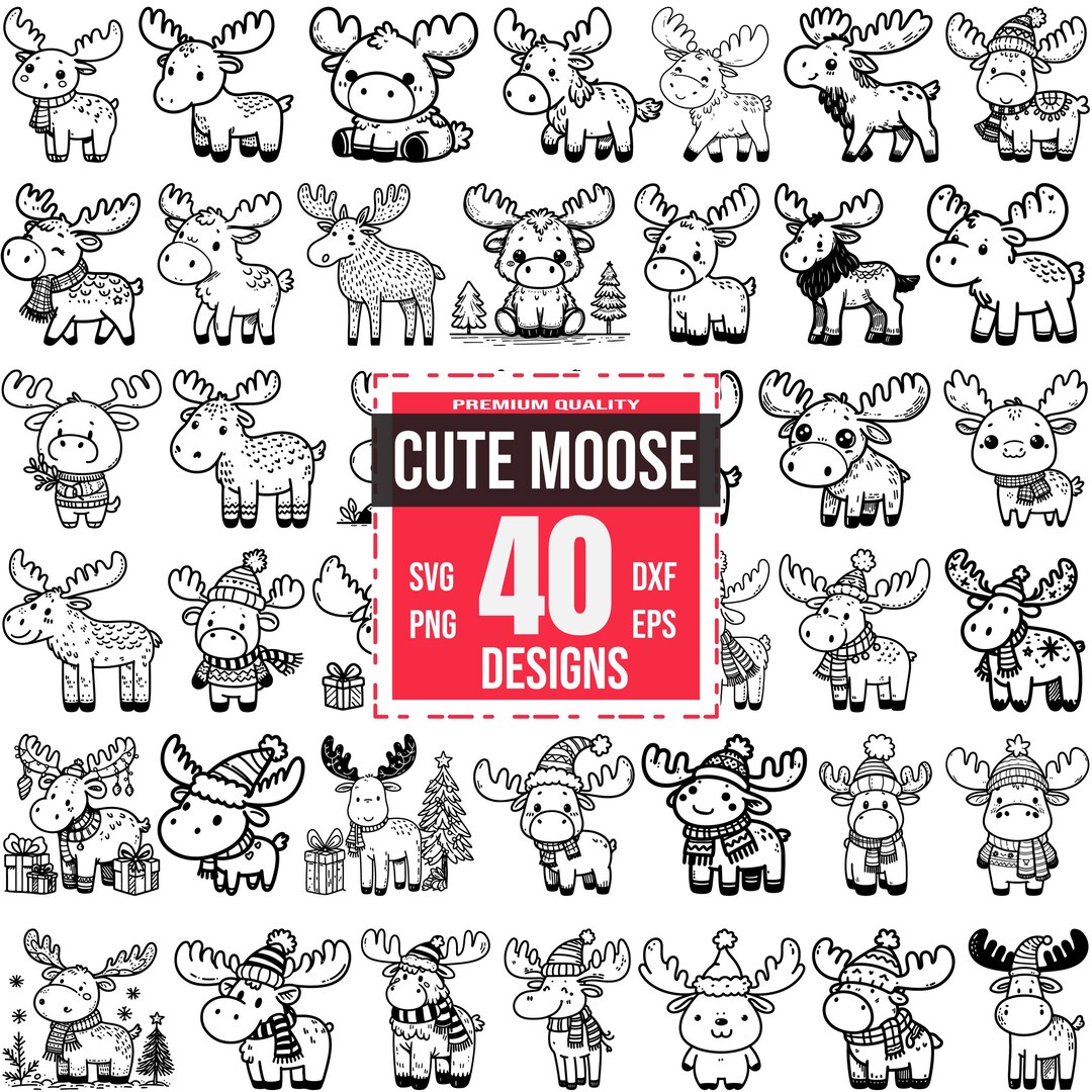 Cute Moose Svg Bundle, Cartoon Moose Svg, Woodland Animal Svg, Baby ...