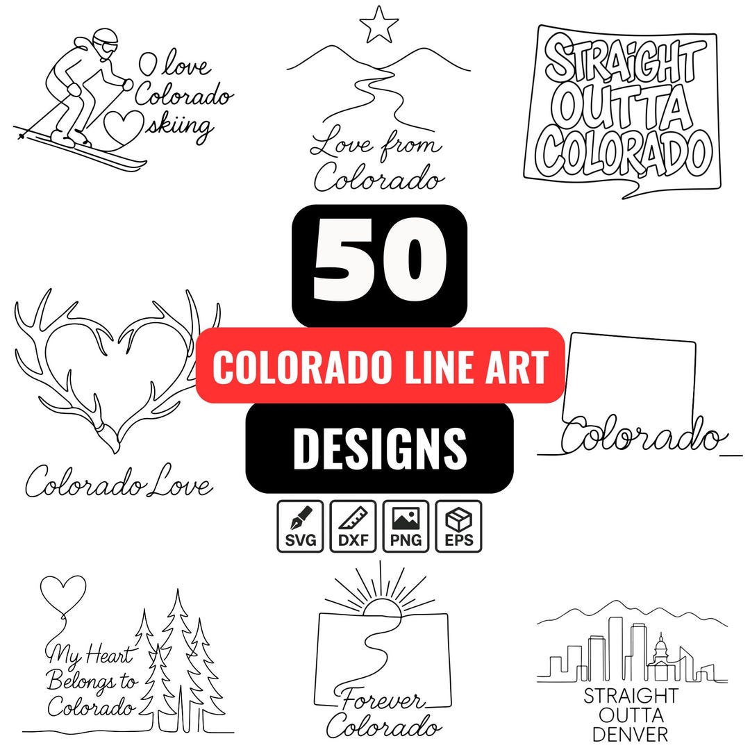 50 Colorado Line Art SVG Bundle – State Outline, Mountains, Denver ...