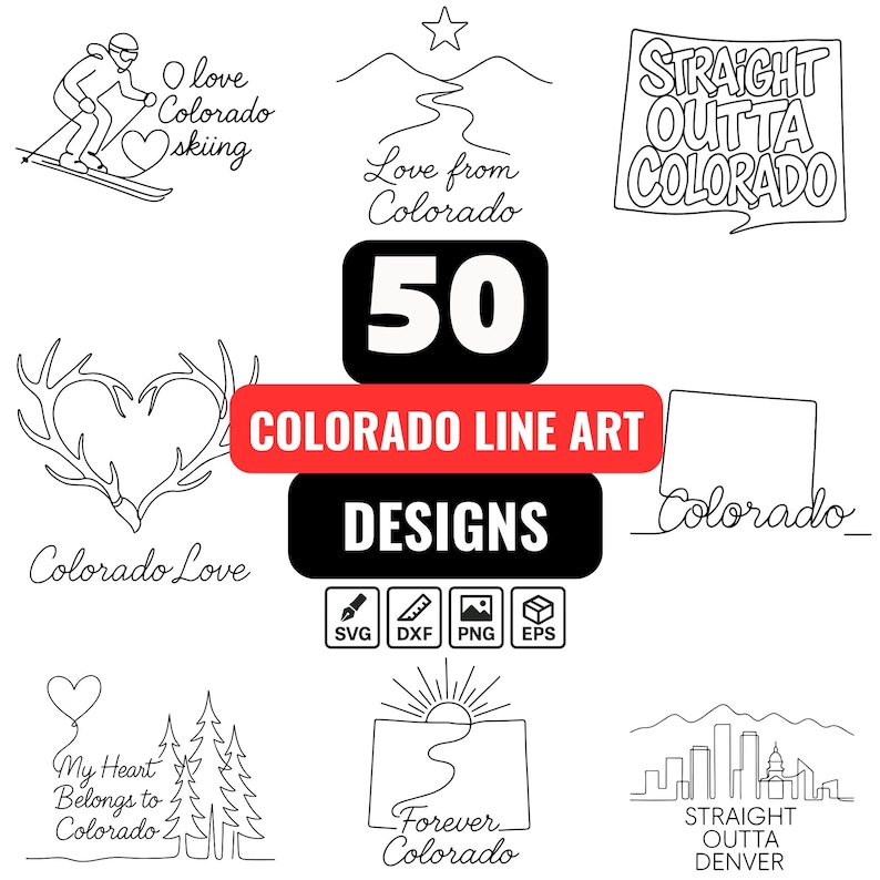50 Colorado Line Art SVG Bundle – State Outline, Mountains, Denver ...