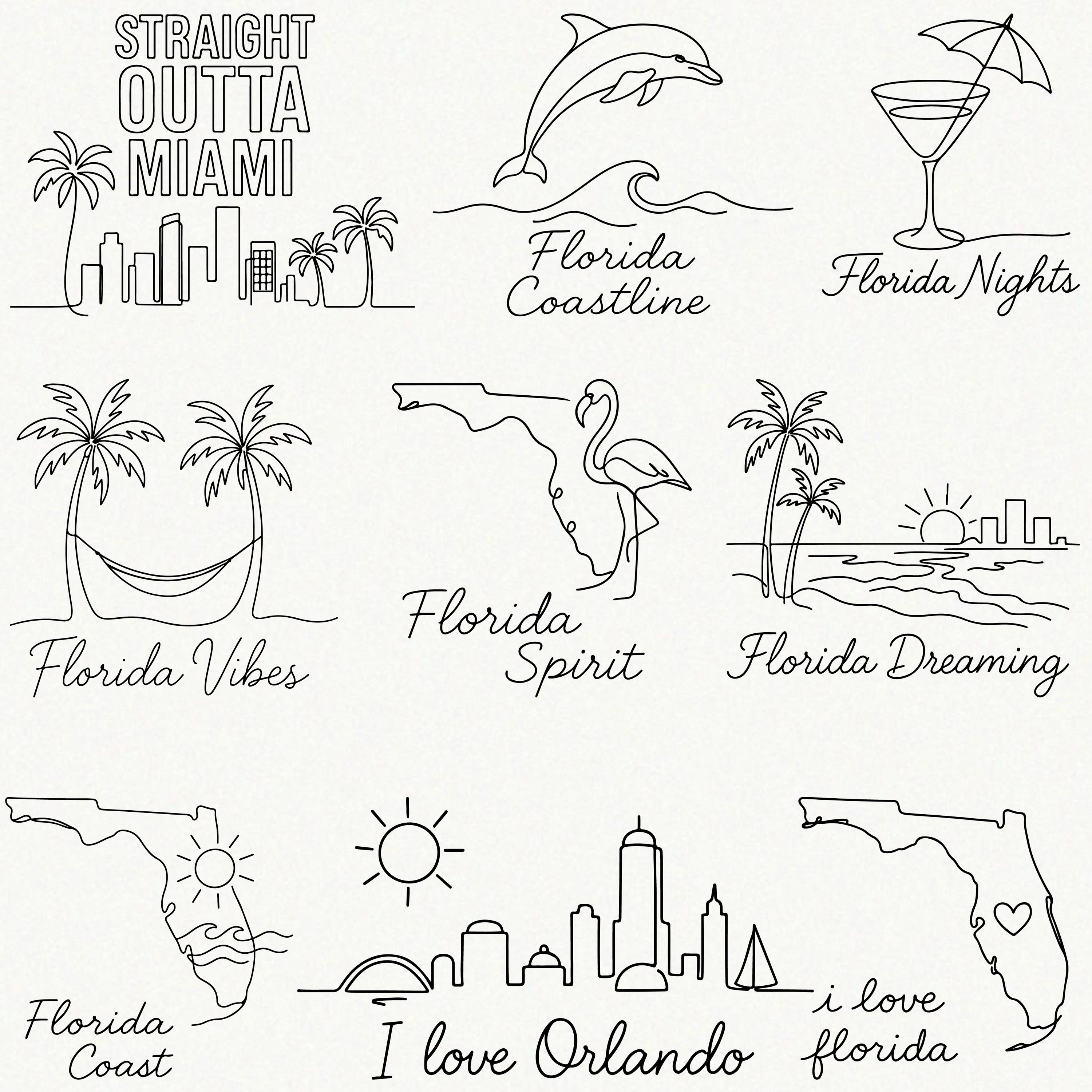 Florida Line Art SVG Bundle: State Pride Designs for Cricut, Silhouette ...