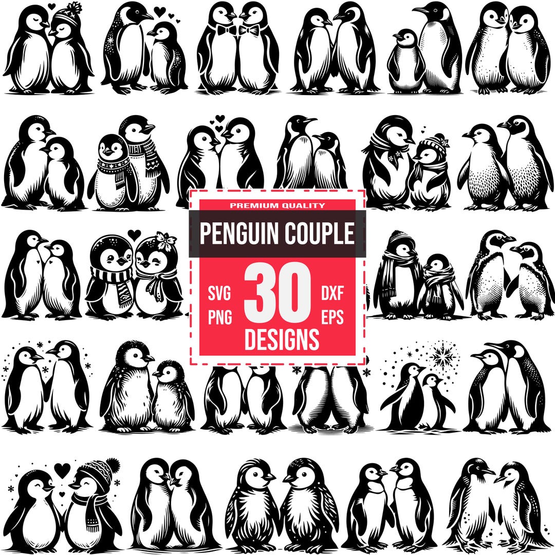 Penguin Couple SVG Bundle | 30 Cute Penguin Designs | Love Birds ...