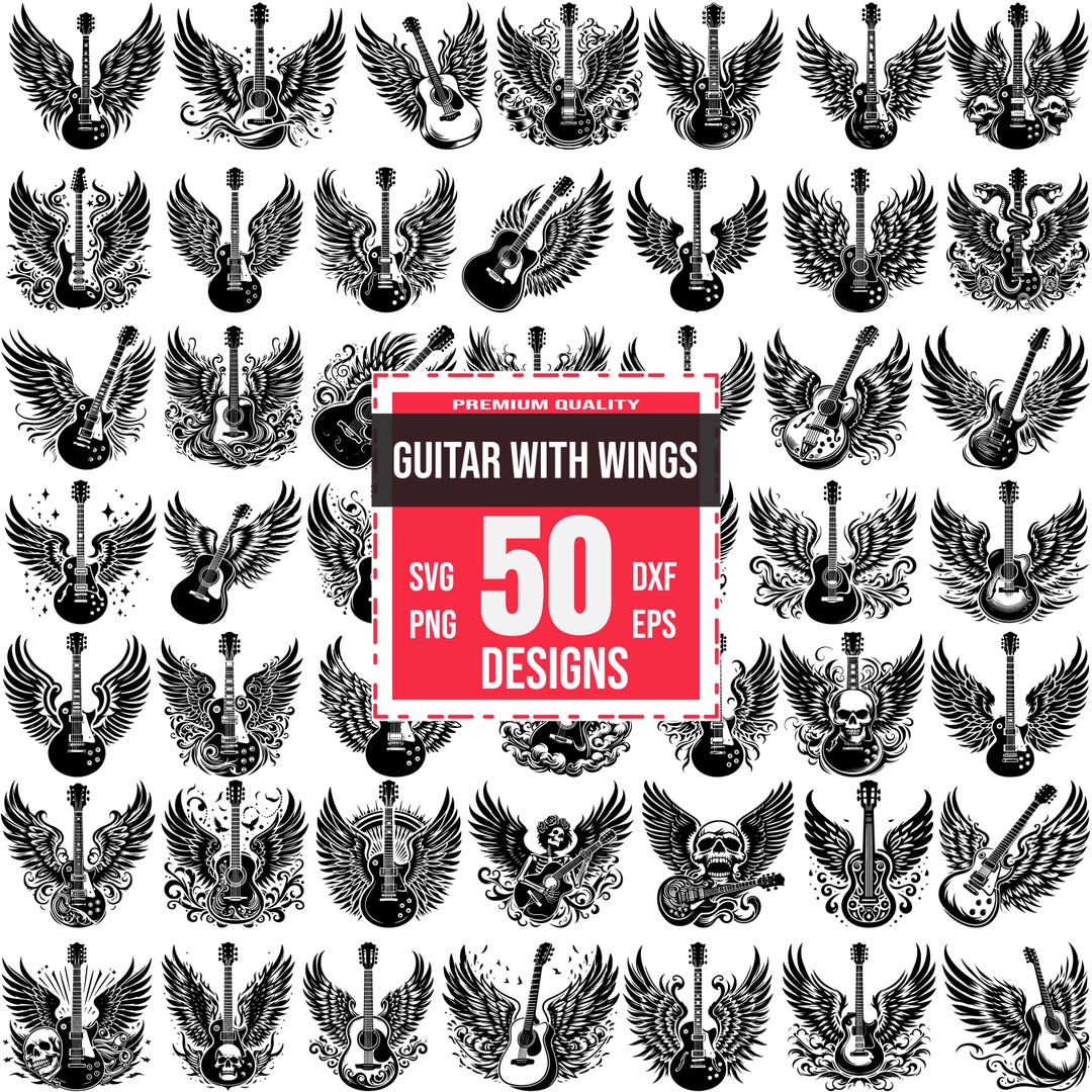 50 Guitar With Wings SVG Bundle, Rock Music PNG, Electric Guitar DXF ...
