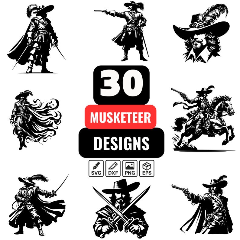 Musketeer SVG Bundle,musketeers PNG, Swordfighter DXF, Swashbuckler ...