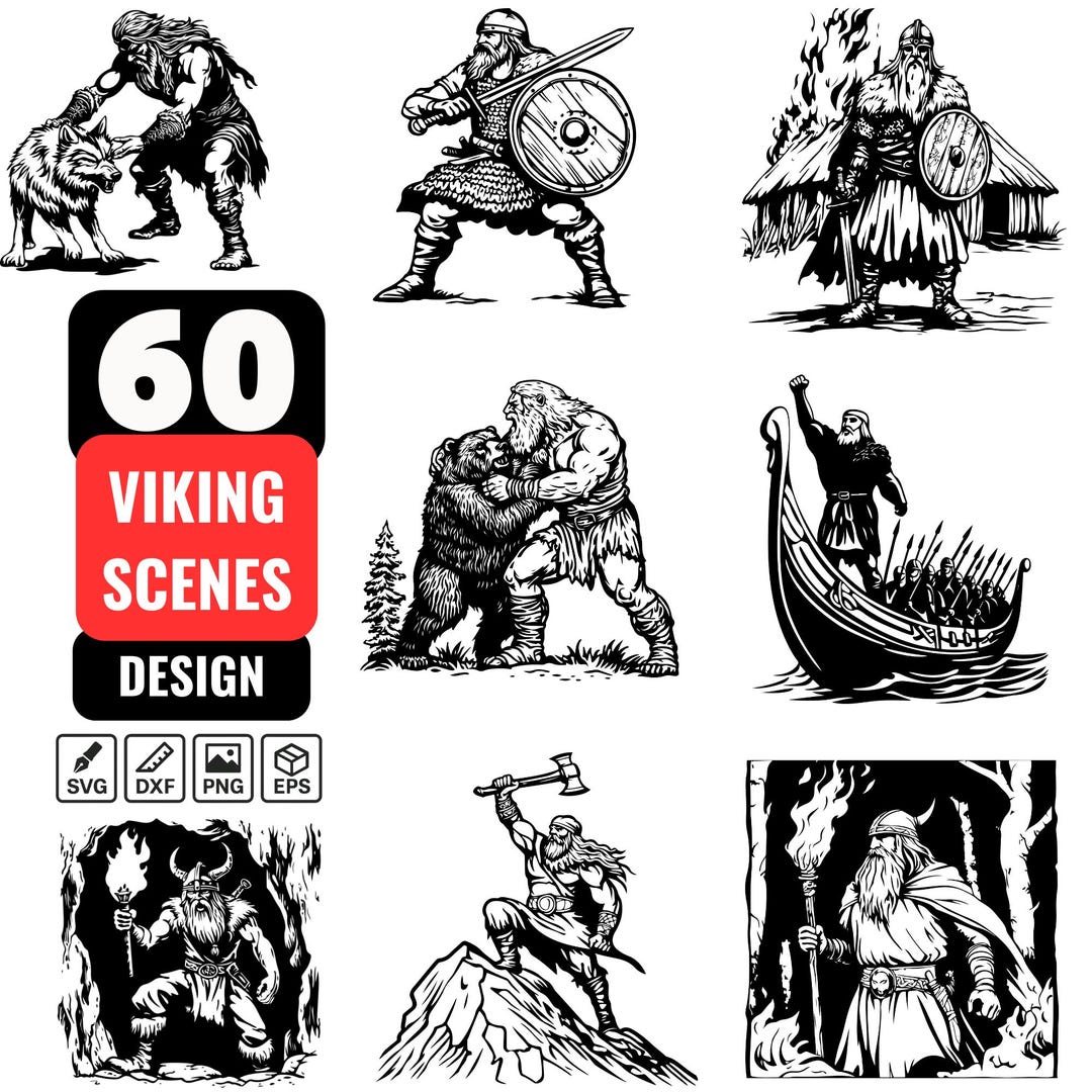 Viking Scenes SVG Bundle, 60 Epic Norse Mythology Designs, Warrior ...