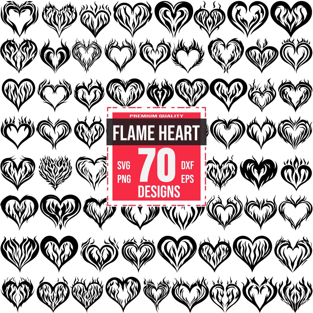 Flame Heart Svg Bundle, Fire Heart Svg, Flame Heart Png, Burning Heart ...