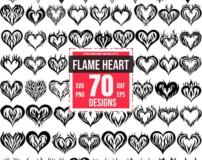 Heart Svg Bundle, Heart in Fire Svg, Flaming Heart Svg, Heart Passion ...