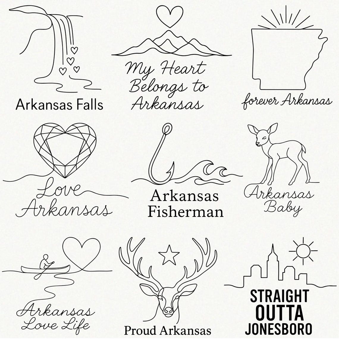 50 Arkansas Line Art SVG Bundle – State Pride, Hiking, Mom, Deer, and ...