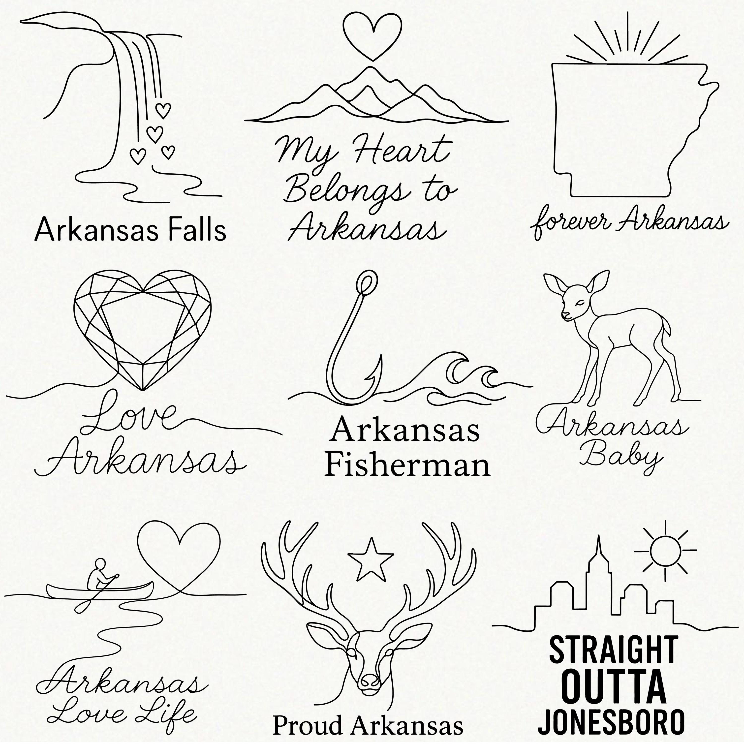50 Arkansas Line Art SVG Bundle – State Pride, Hiking, Mom, Deer, and ...