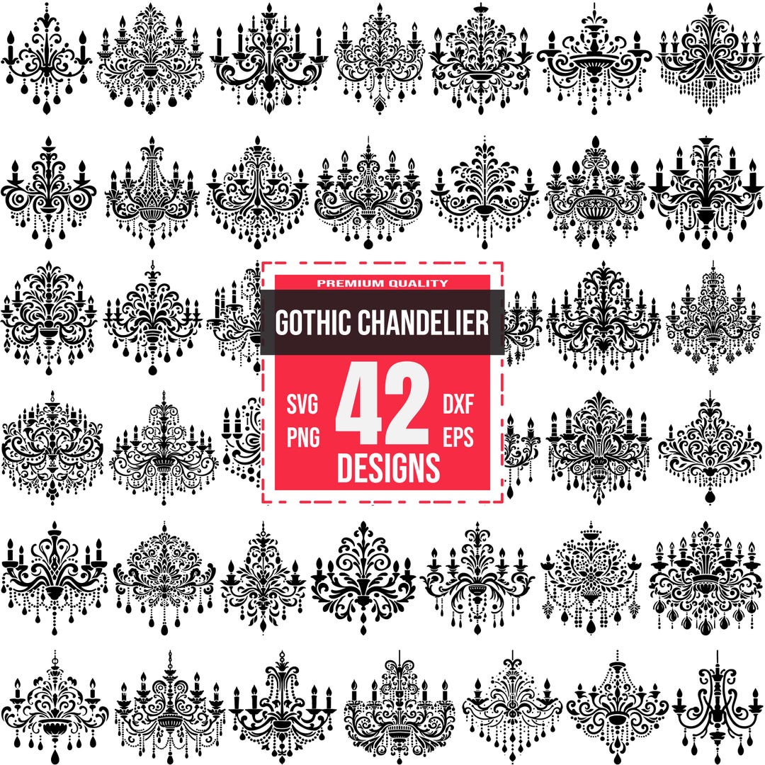 Gothic Chandelier SVG Bundle | 42 Elegant and Dark Designs | Haunted ...