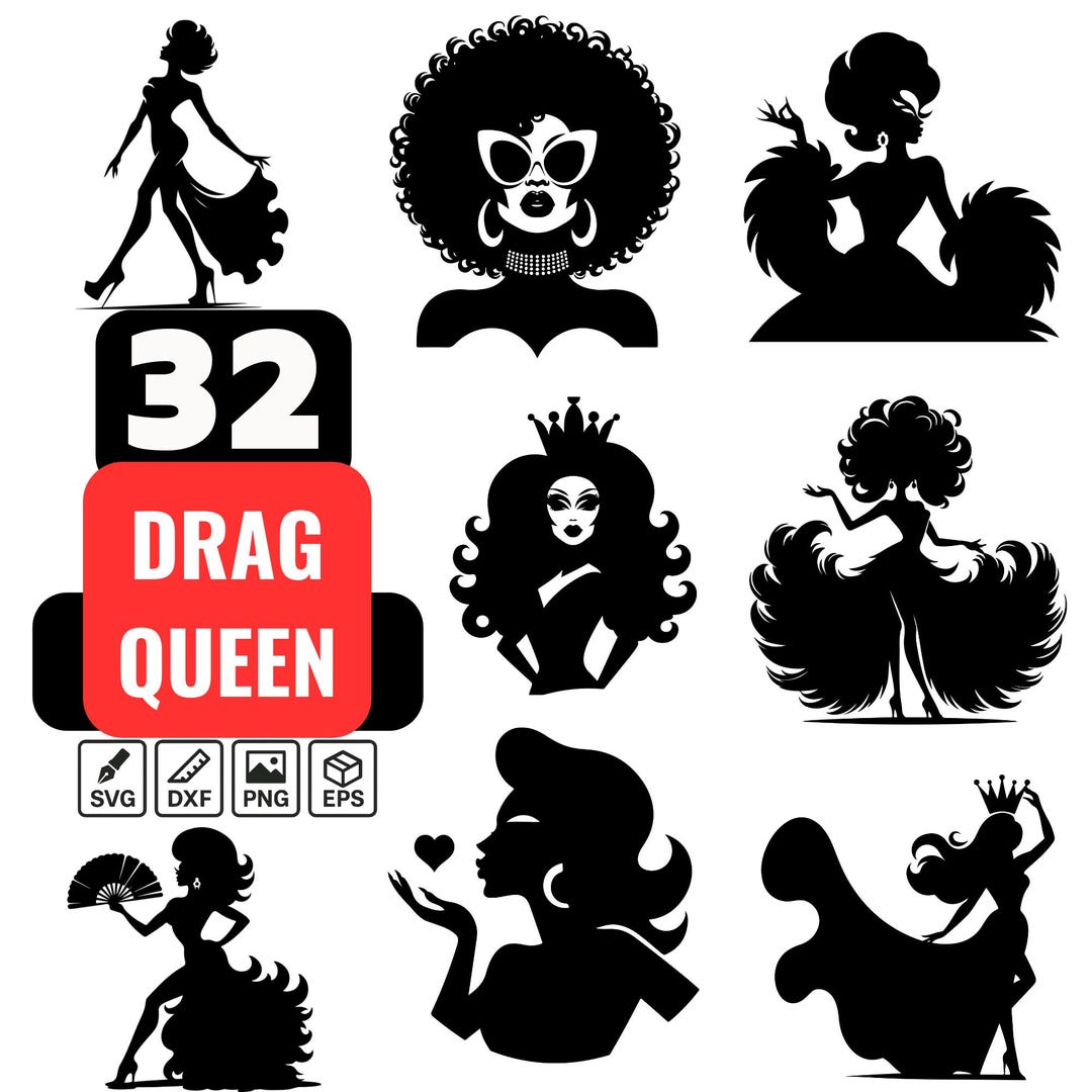 Fabulous Drag Queen SVG Bundle With 32 Glamorous Silhouettes for Pride ...